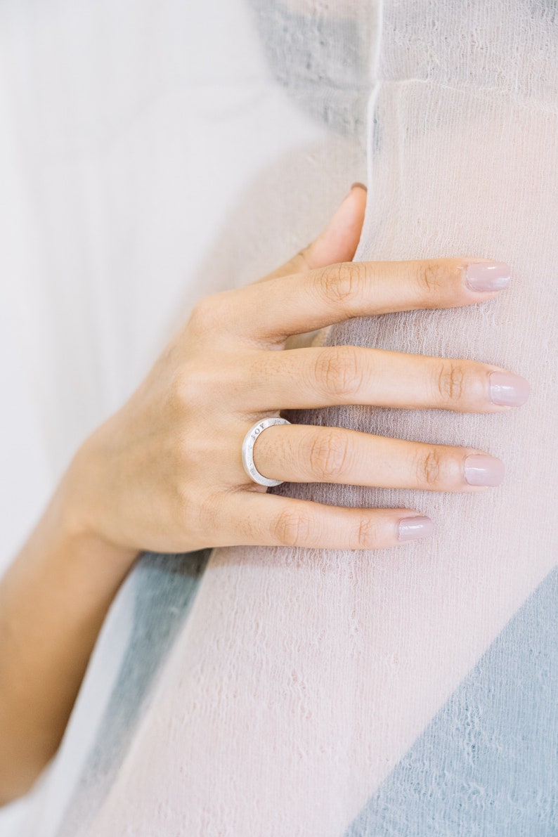 Large Profile Handmade Silver Ring With Stamped Patterns | Etsy