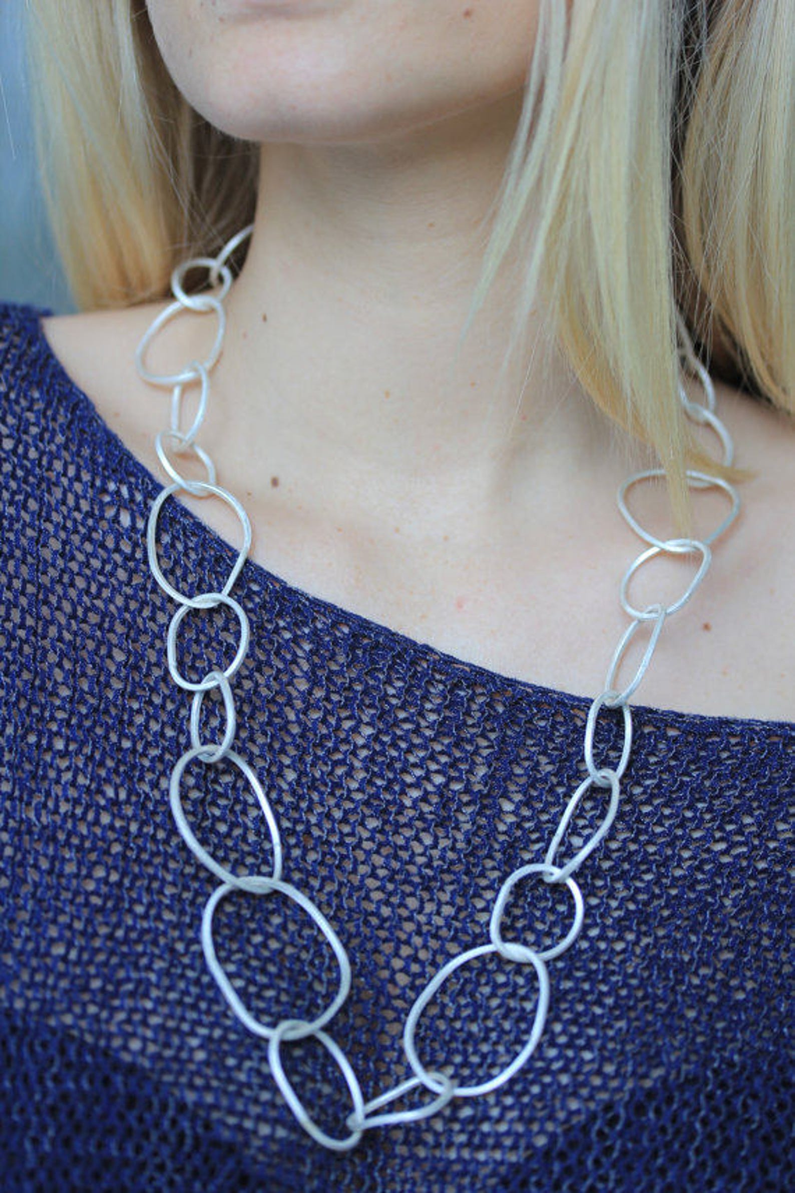 Handmade silver interlocked oval loops necklace N0073 | Etsy