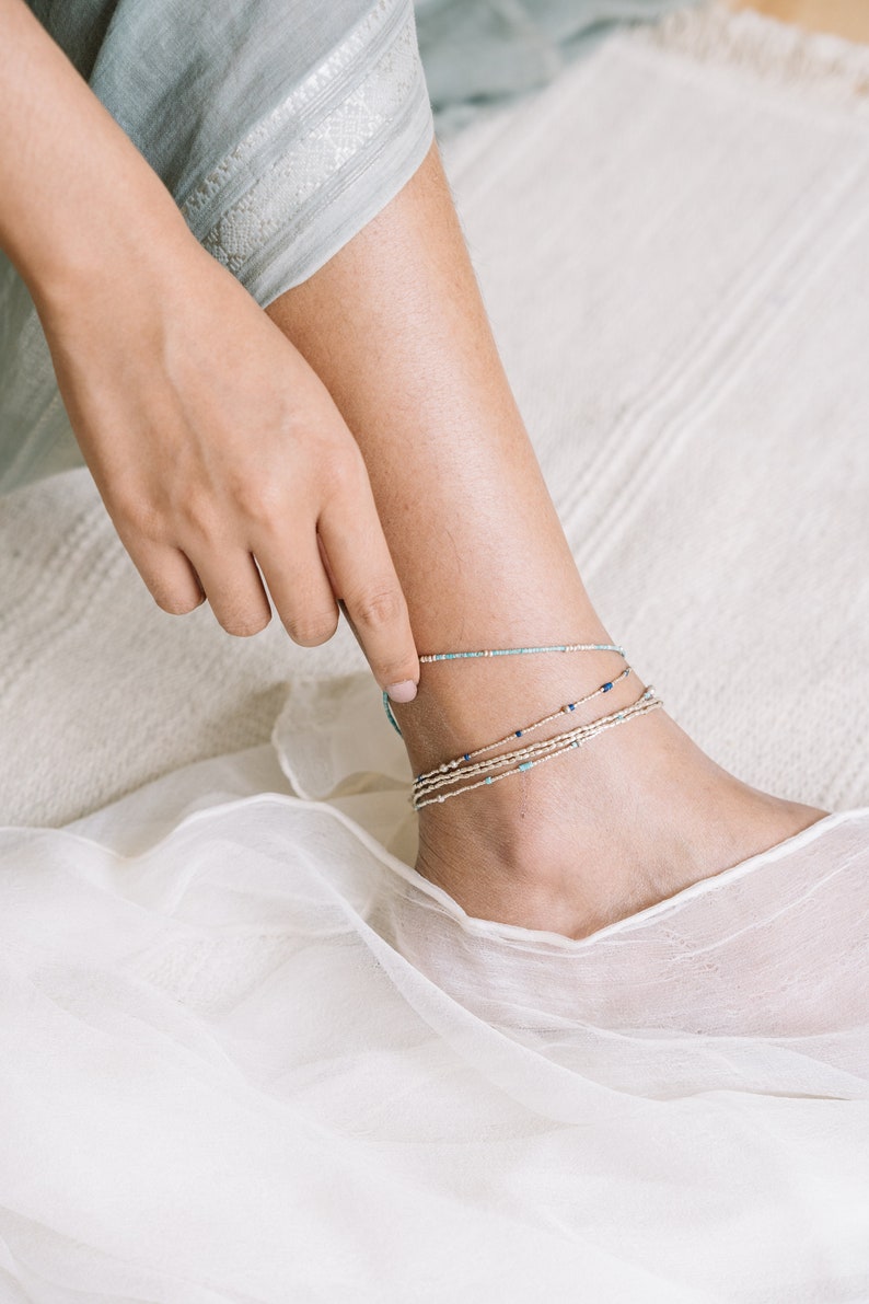 Lapis Lazuli or Turquoise and Silver Beads Anklet BA0004 - Etsy