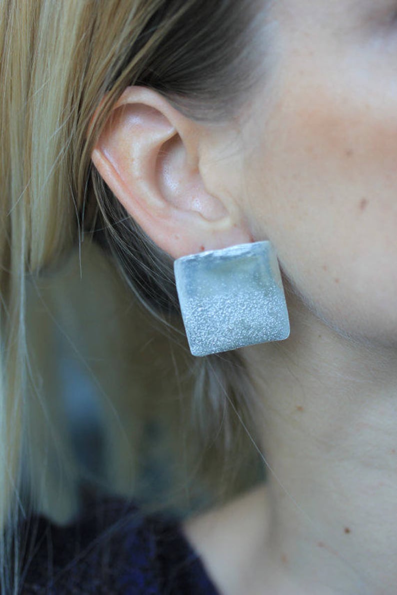 Handmade Textured Silver Square Studs E0171 - Etsy