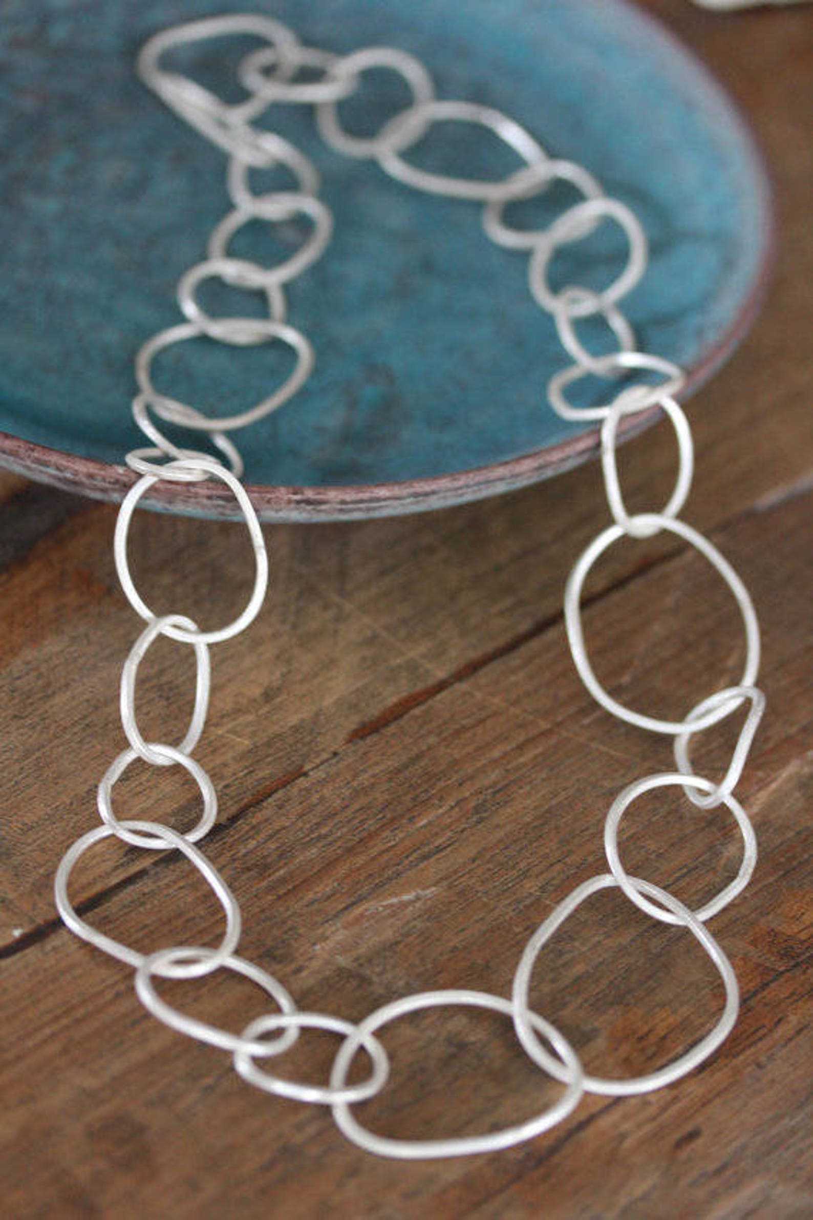 Handmade silver interlocked oval loops necklace N0073 | Etsy