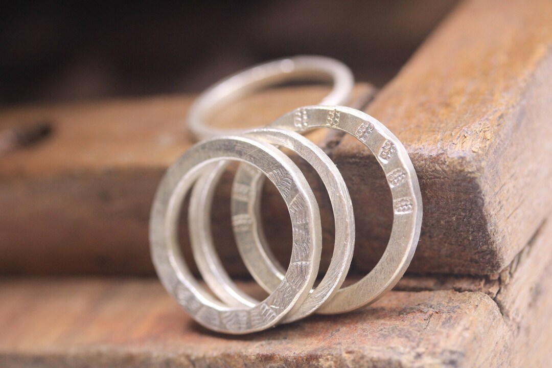 Large Profile Handmade Silver Ring With Stamped Patterns r0058custom ...