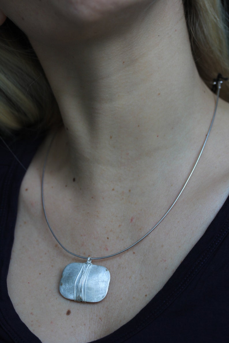 Necklace With Handmade Silver Pendant With Etched Surface and - Etsy