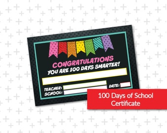 100th Day of School Rainbow Chalkboard Award Certificate INSTANT ...