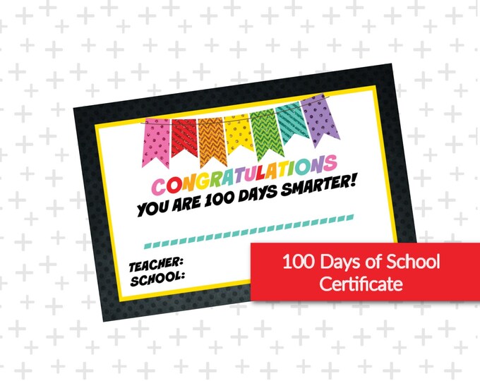 100th Day of School Rainbow Chalkboard Award Certificate INSTANT ...