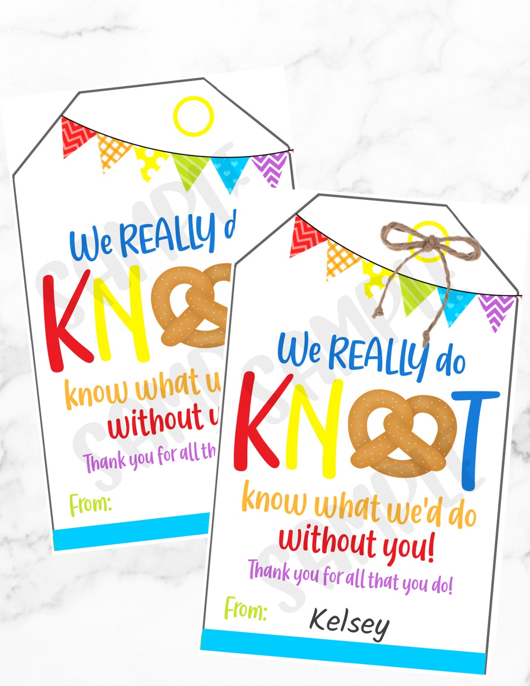 TEACHER Appreciation Pretzel KNOT Thank You Gift Tag Goodie Treat Tag ...