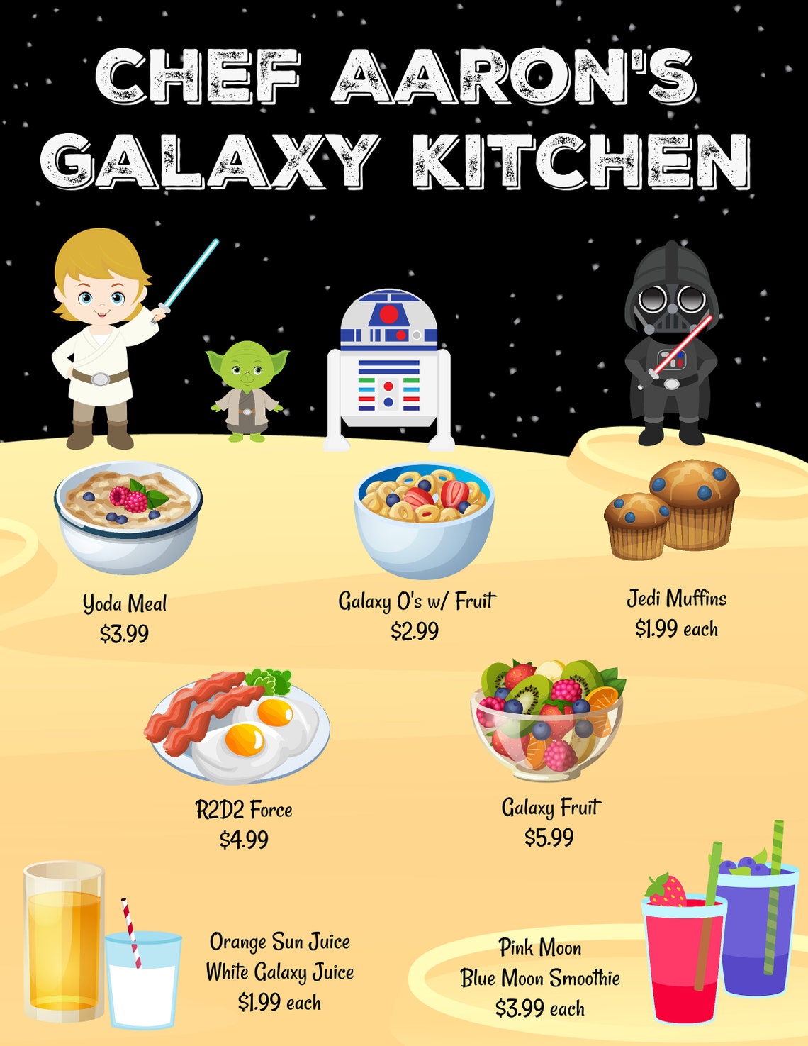 STAR BATTLES Wars Diner MENU Set / Restaurant Cafe Printable - Etsy