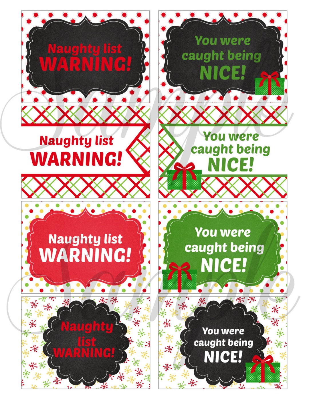 Elf NAUGHTY / NICE List Cards Printable Download Fun Family Party Diy ...