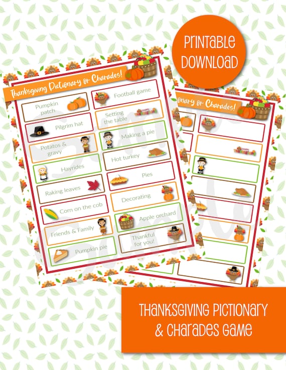 Thanksgiving PICTIONARY & CHARADES Game Set Digital - Etsy
