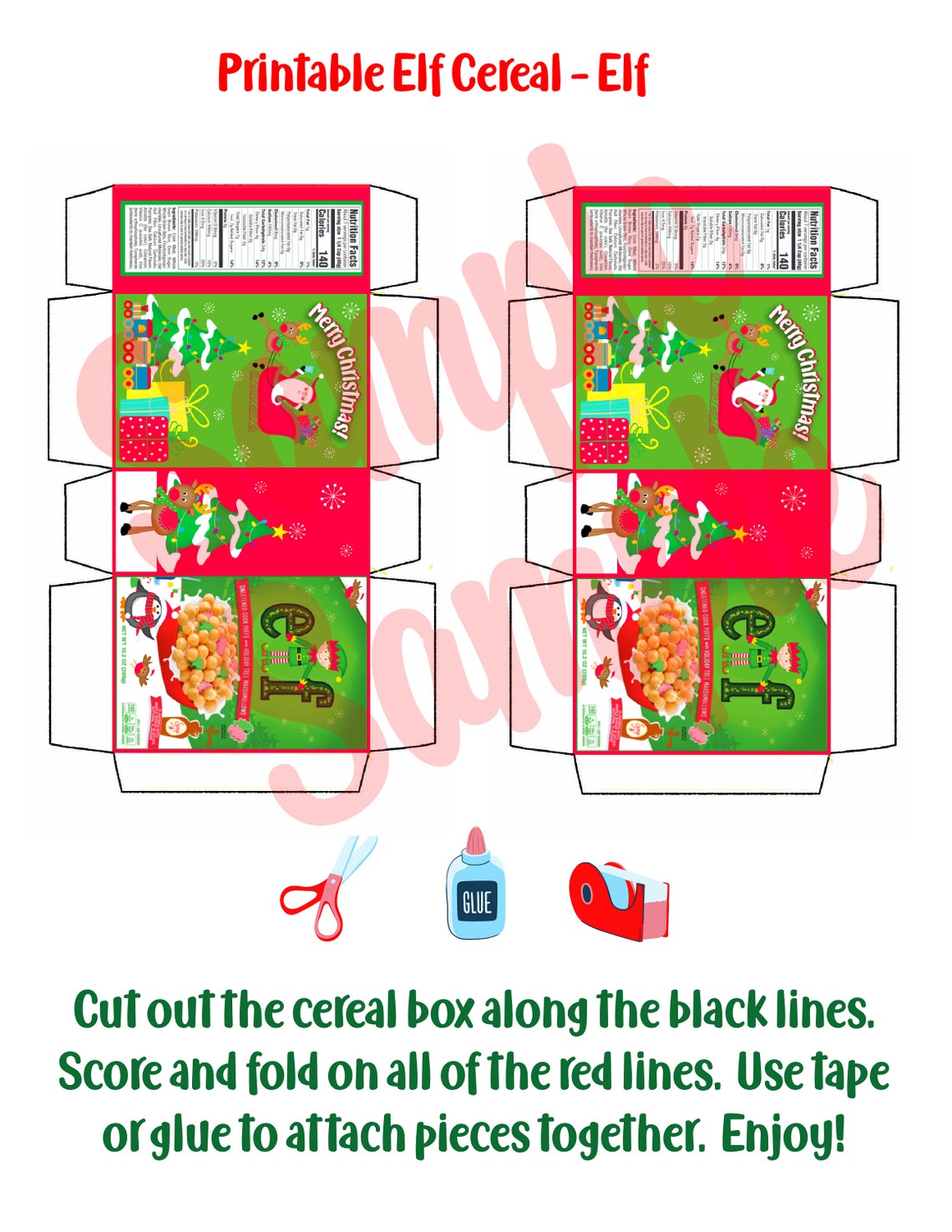 Elf CEREAL Boxes ELF Breakfast DIY Printable Page Files - Etsy