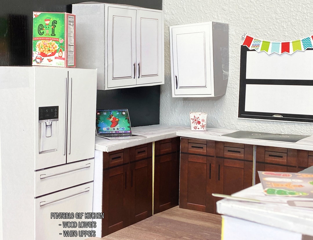 Elf KITCHEN - Mini Elf Size - Brown Wood Cabinets & Refrigerator ...
