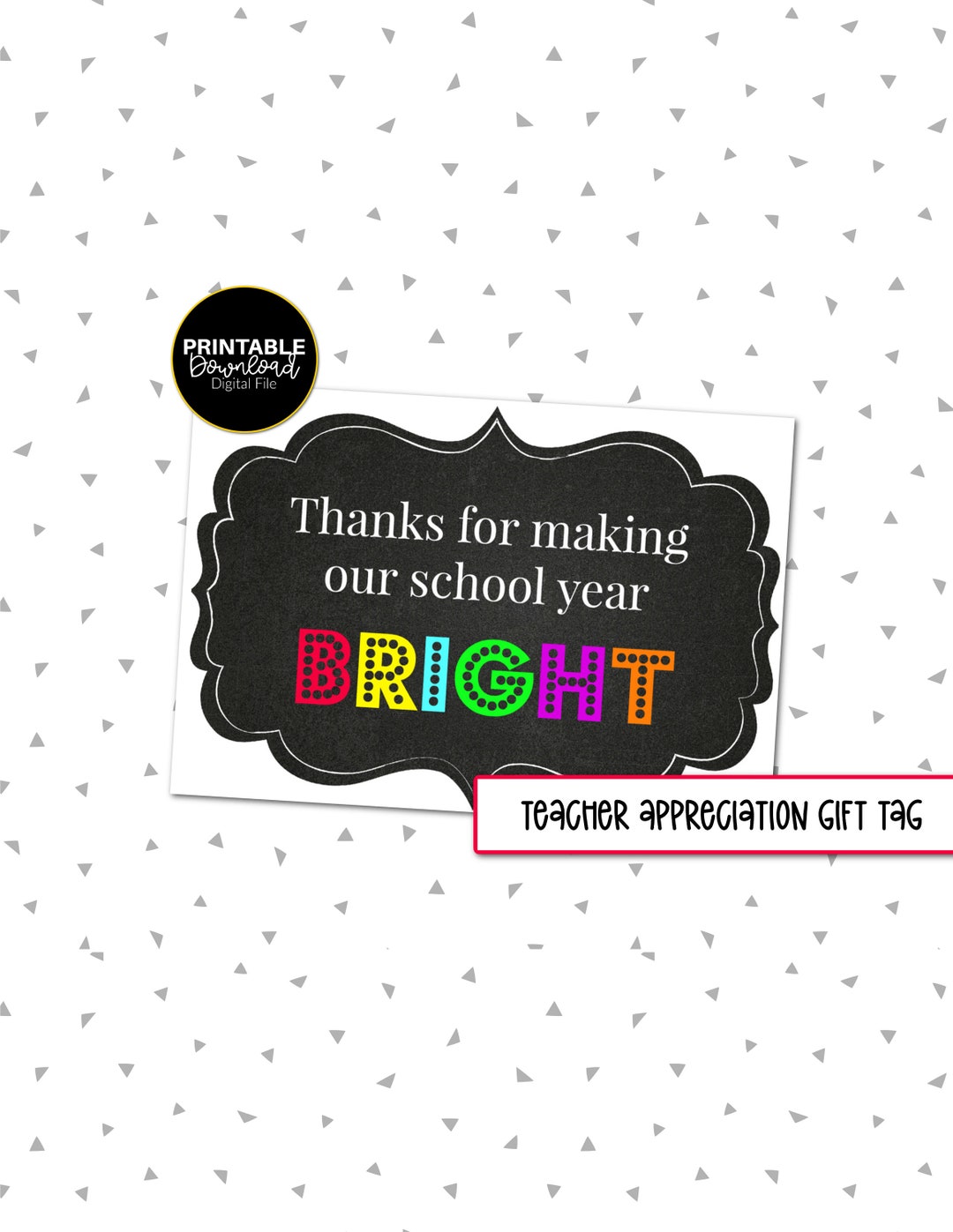 Printable Thank You Card BRIGHT Printable TEACHER Appreciation ...