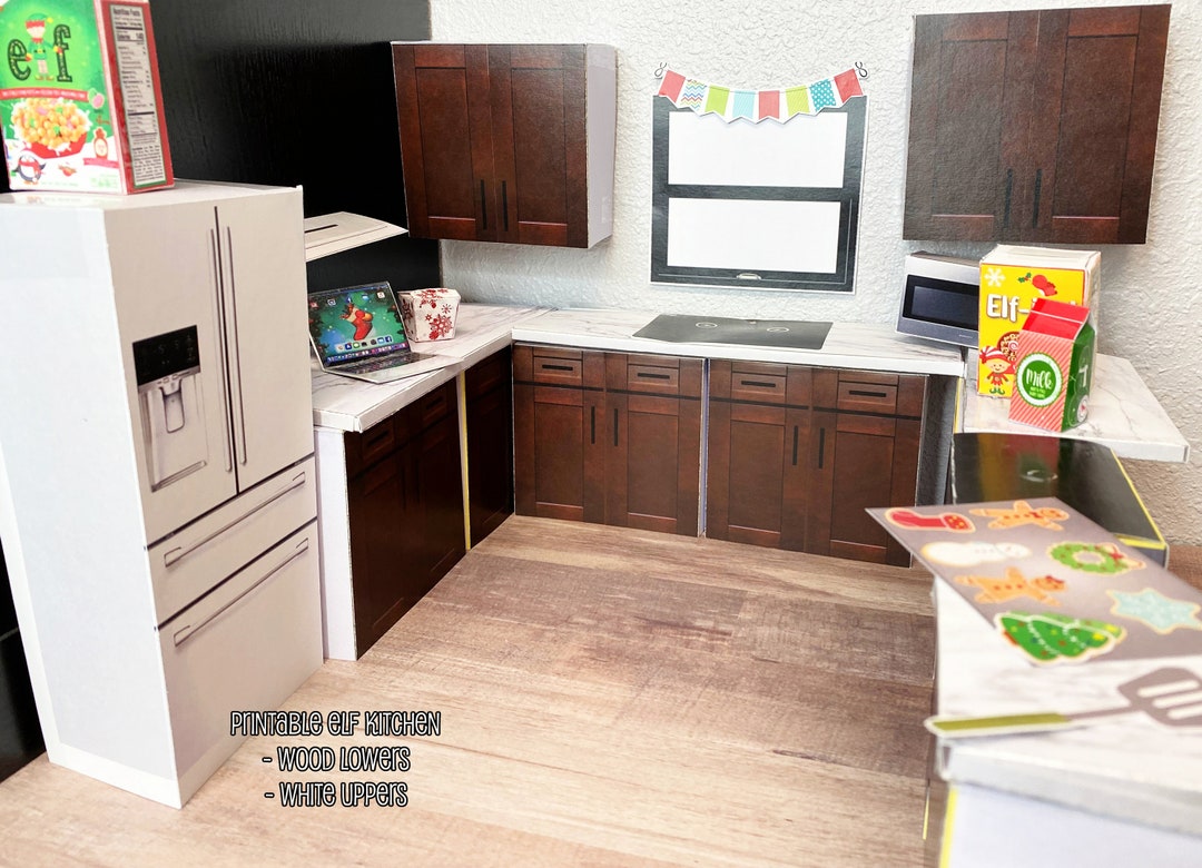 Elf Printable KITCHEN - Mini Elf Size - WOOD Cabinets & Refrigerator ...