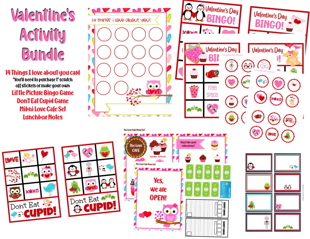 Printable VALENTINES Activity BUNDLE Printable Games Bingo Printable ...