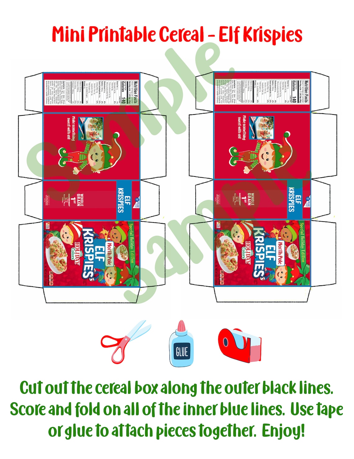 Elf CEREAL Elf Krispies Boxes Breakfast DIY Printable Page - Etsy