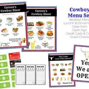Cowboy Diner MENU Set / Kids Restaurant Cafe Diner Printable Download ...