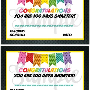 100th Day of School Rainbow Chalkboard Award Certificate INSTANT ...