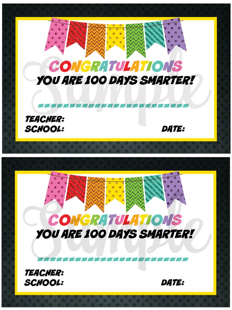 100th Day of School Rainbow Chalkboard Award Certificate - Etsy