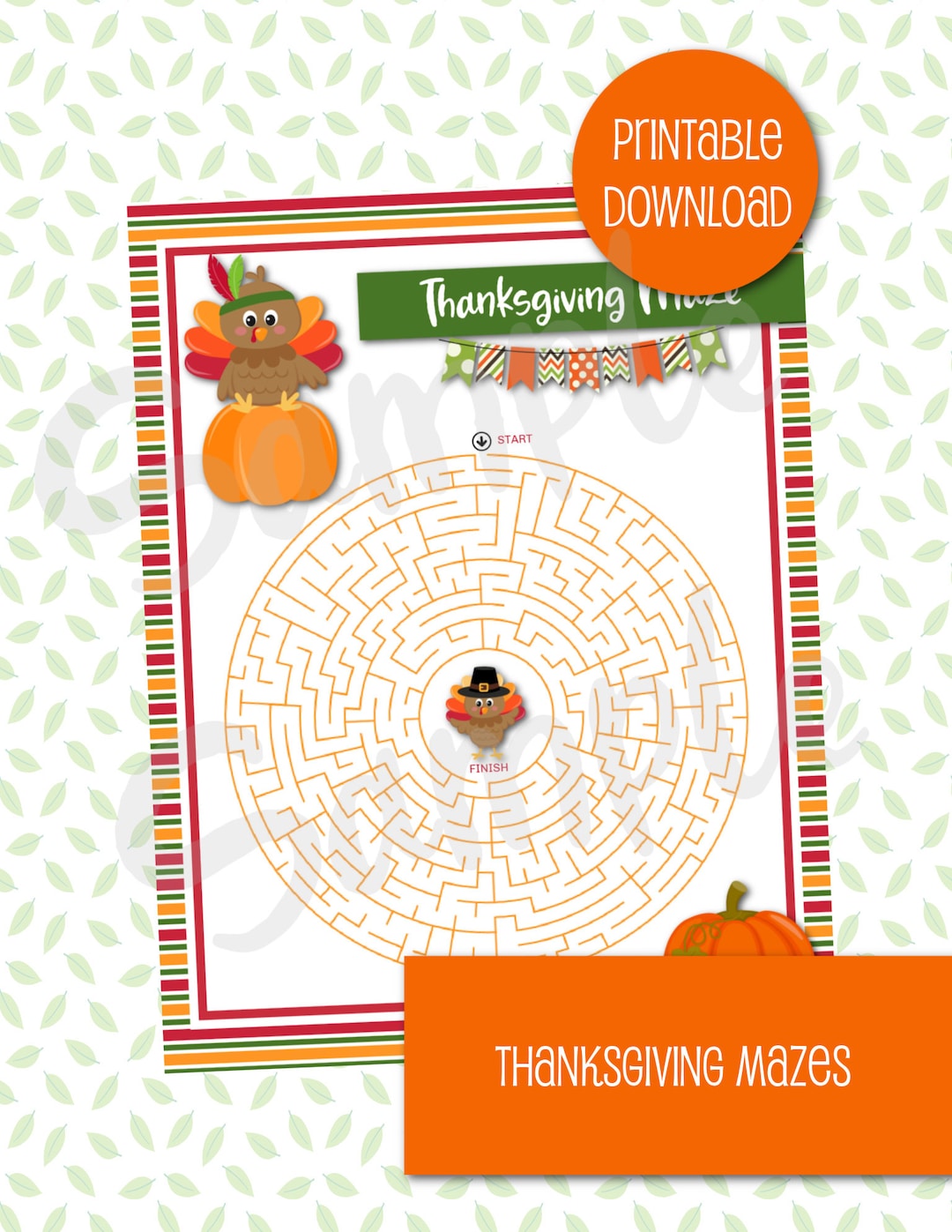 Thanksgiving MAZE Activity Game Set - Digital Printable Personalized ...