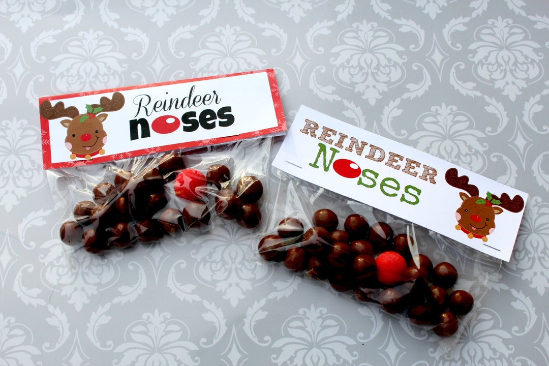 Printable Reindeer Noses Treat Bag Toppers | Christmas Party Favor ...