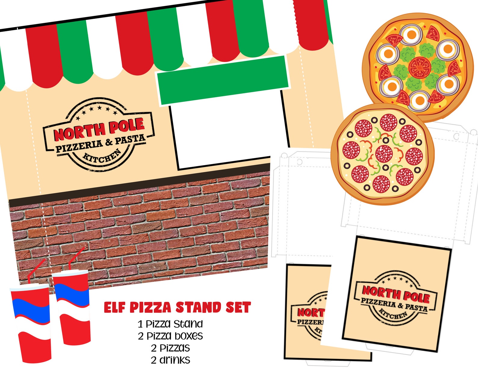 Elf Pizza Shop Printable Set | Mini Elf Pizza Boxes & Stand | Christmas ...