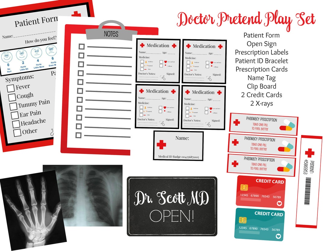 PRETEND Play DOCTOR Physician Exam Printable Download Kids Restaurant ...