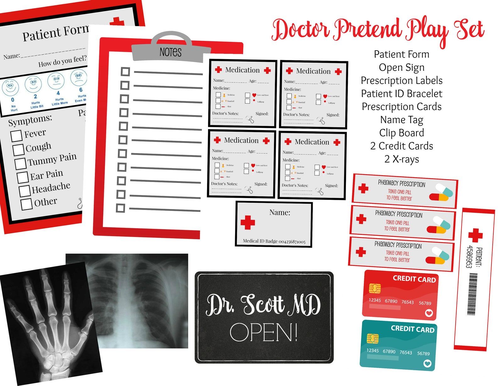 PRETEND Play DOCTOR Physician Exam Printable Download Kids Restaurant ...