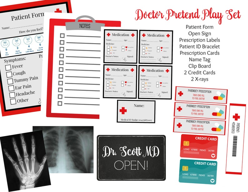 PRETEND Play DOCTOR Physician Exam Printable Download Kids Restaurant ...