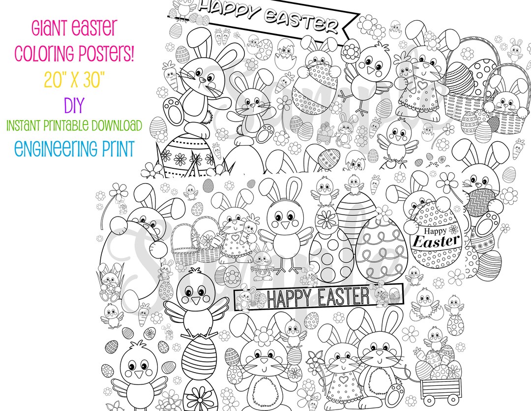 Kids EASTER Giant Coloring POSTER Pages Sheets Printable Download Files ...