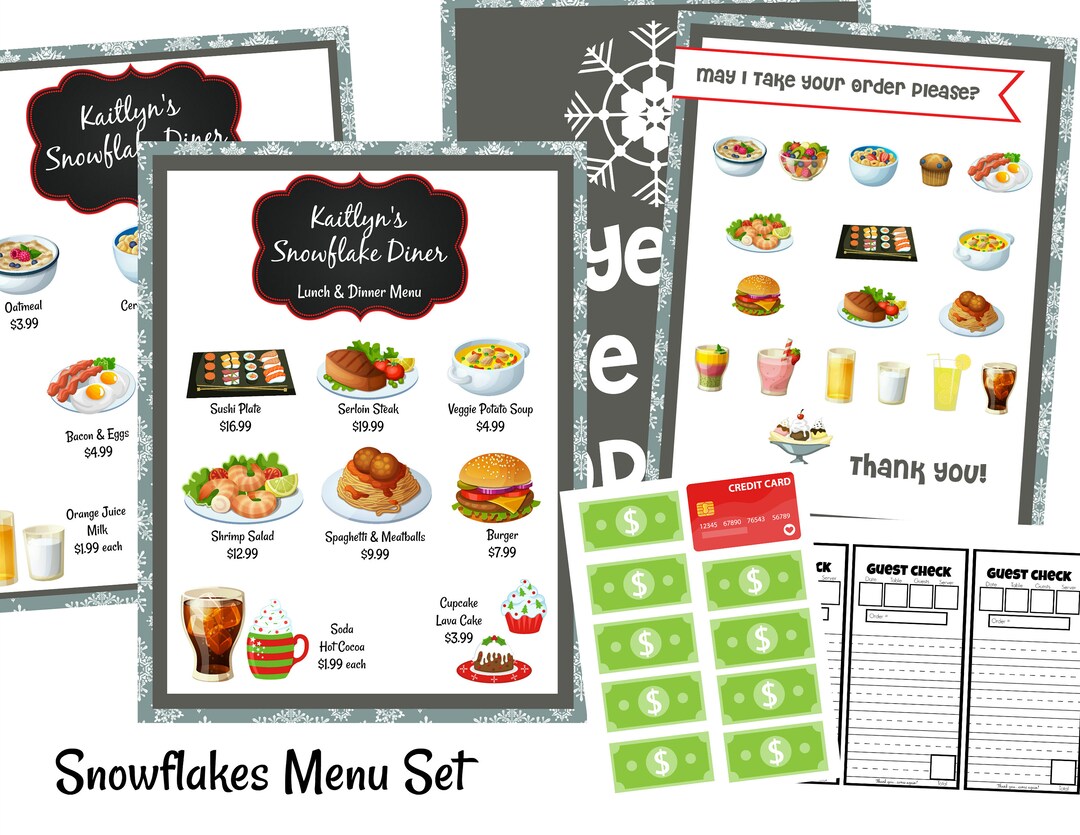 Snowflake Diner MENU PERSONALIZED Dramatic Play Restaurant / Diner ...