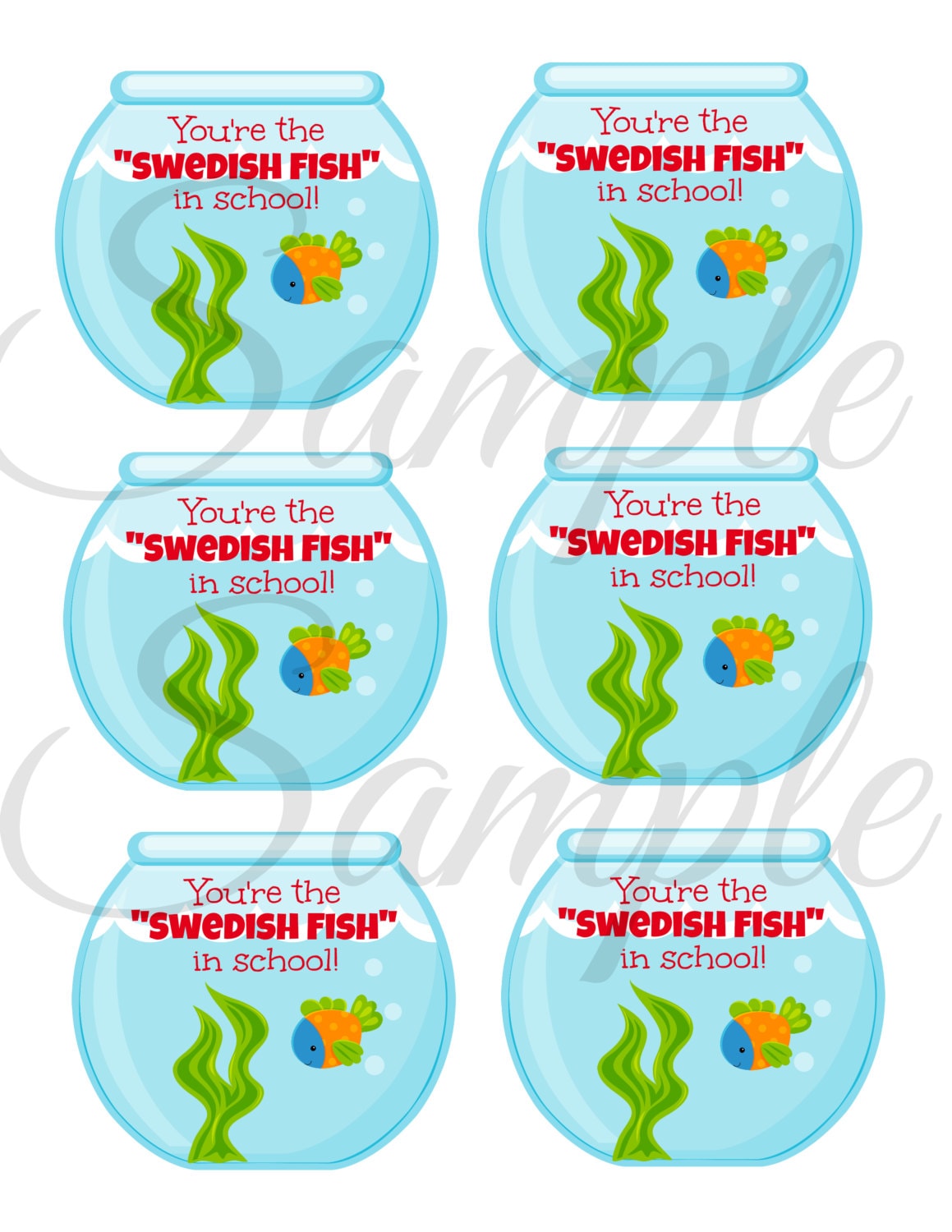 SWEDISH Fish Bowl Fishies Valentines Day Cards or School Lunch | Etsy