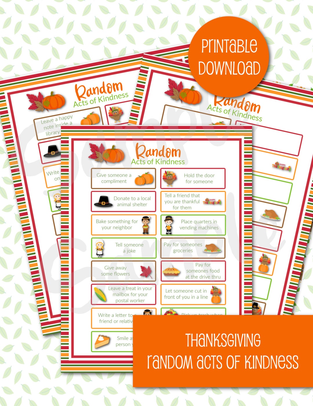 Thanksgiving RANDOM ACTS of Kindness Activity Game Set - Digital ...