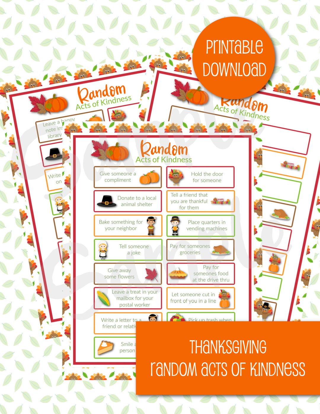 Thanksgiving RANDOM ACTS of Kindness Activity Game Set - Digital ...
