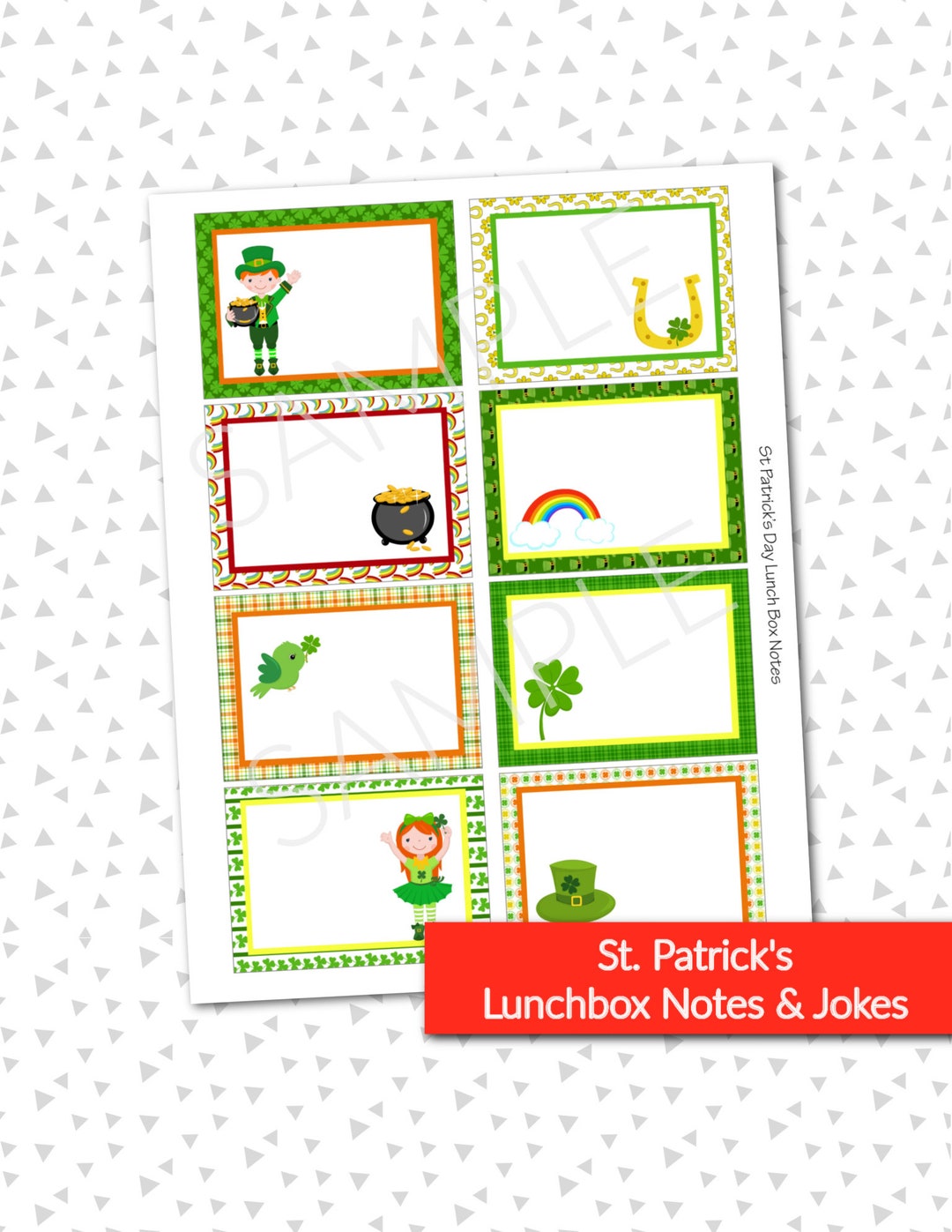 St Patricks Day School LUNCH Box Jokes Note Cards Blank - (8) Printable ...
