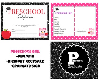 INSTANT Download Preschool GRADUATION Diploma for Girl | Etsy