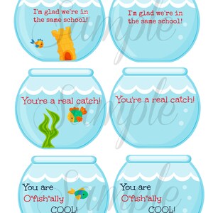Fish Bowl Fishies Valentines Day Cards or School Lunch Box - Etsy