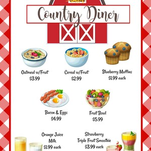 Farm House MENU Set PERSONALIZED Dramatic Play Restaurant / Diner ...