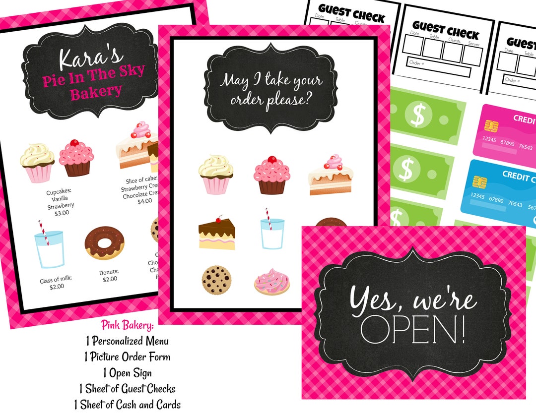 Printable MENU Set Printable BAKERY Shop Printable Kids Restaurant Menu ...
