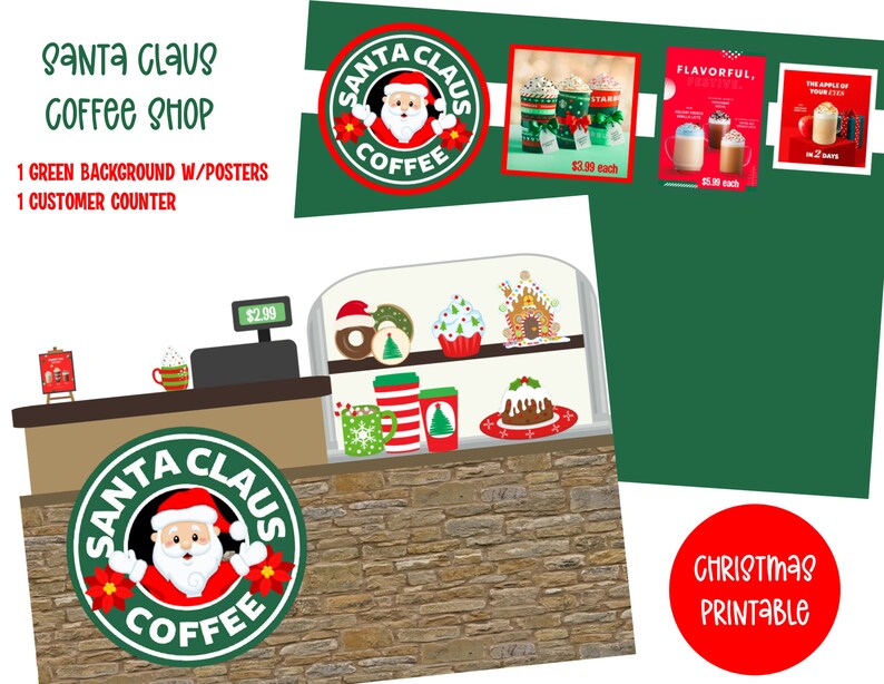 Elf COFFEE SHOP Set Stone Counter Christmas Printable | Etsy