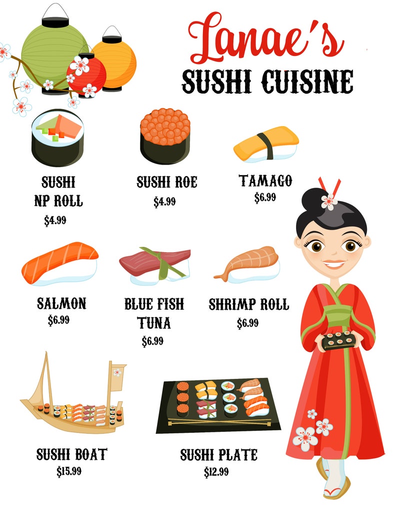 Play Sushi Cuisine MENU Set Digital Printable Kids | Etsy