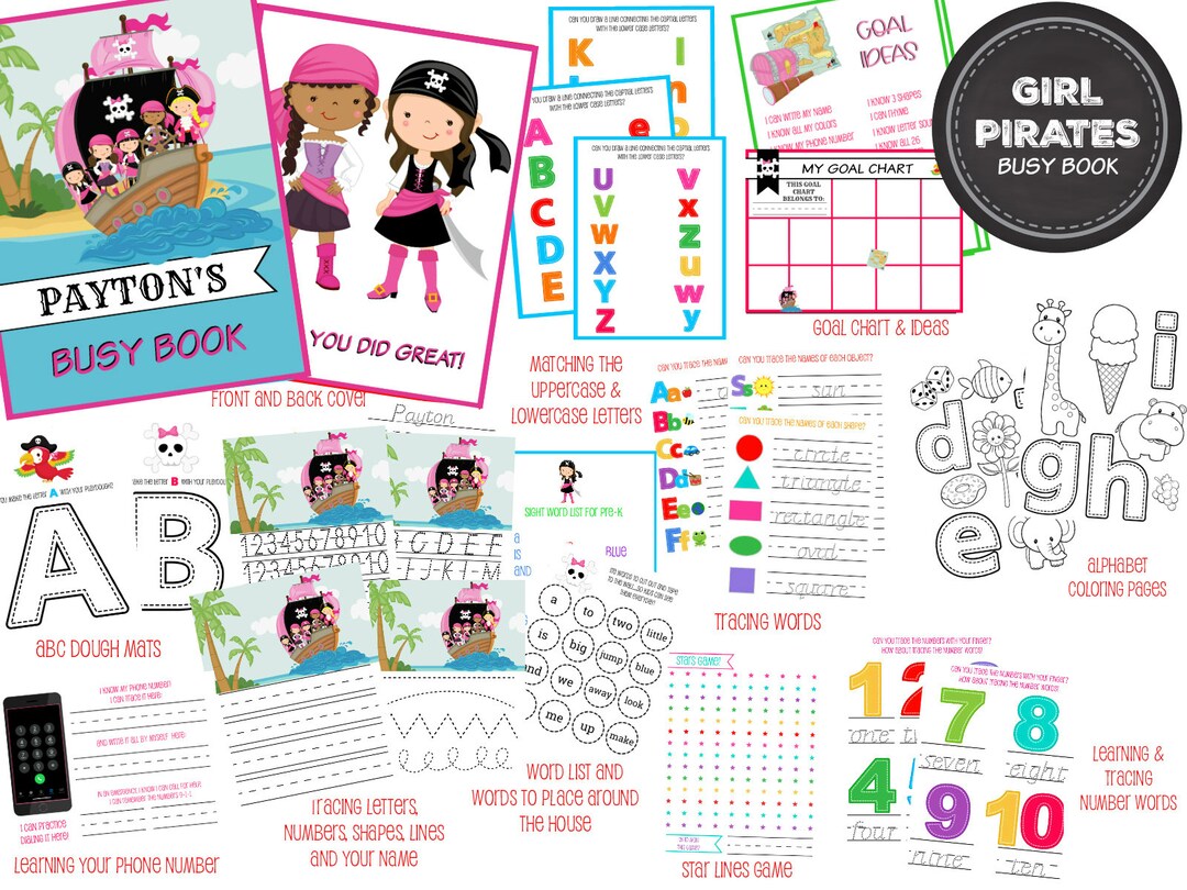 BUSY Book - PIRATE Girl Instant Download Kids PERSONALIZED for Your ...
