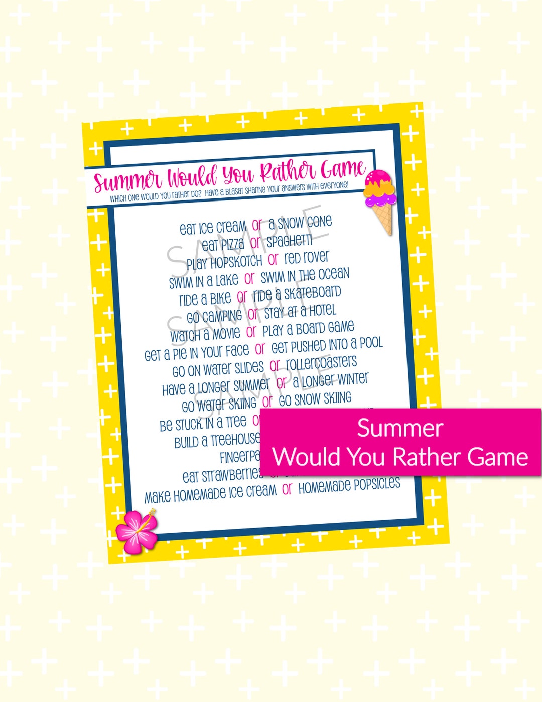 Summer WOULD You RATHER Games Activity Teen Ice Breaker School Party ...