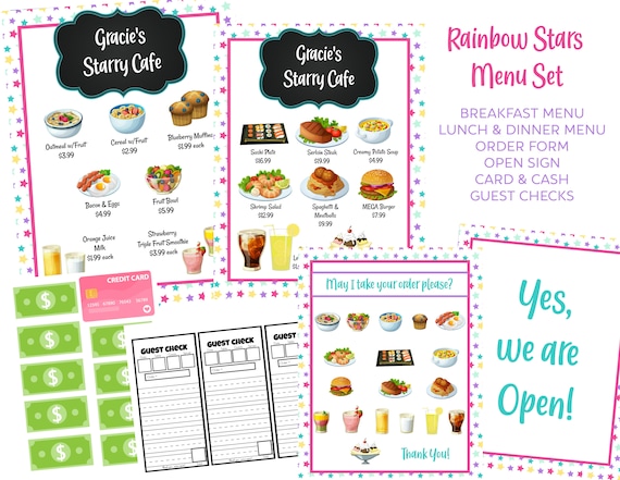 Diner MENU Set PERSONALIZED Dramatic Play Restaurant / Diner | Etsy