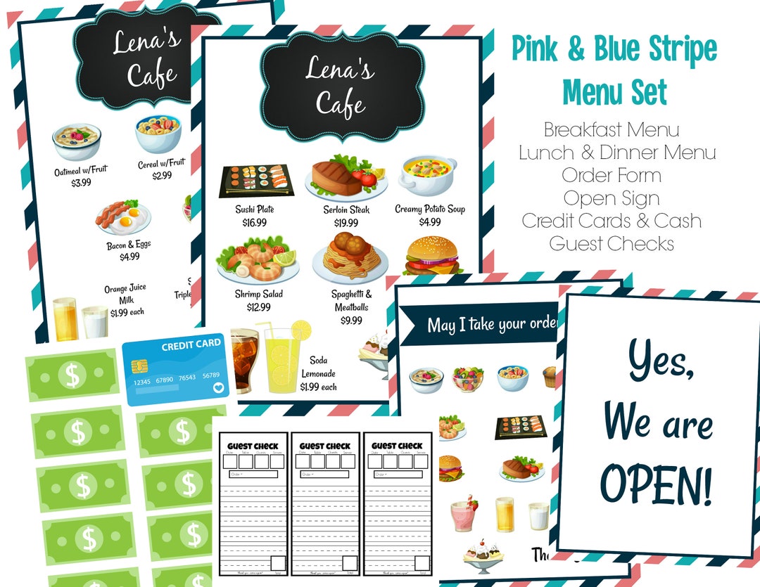 Play MENU Set - INSTANT Download PERSONALIZED Dramatic Play Restaurant ...