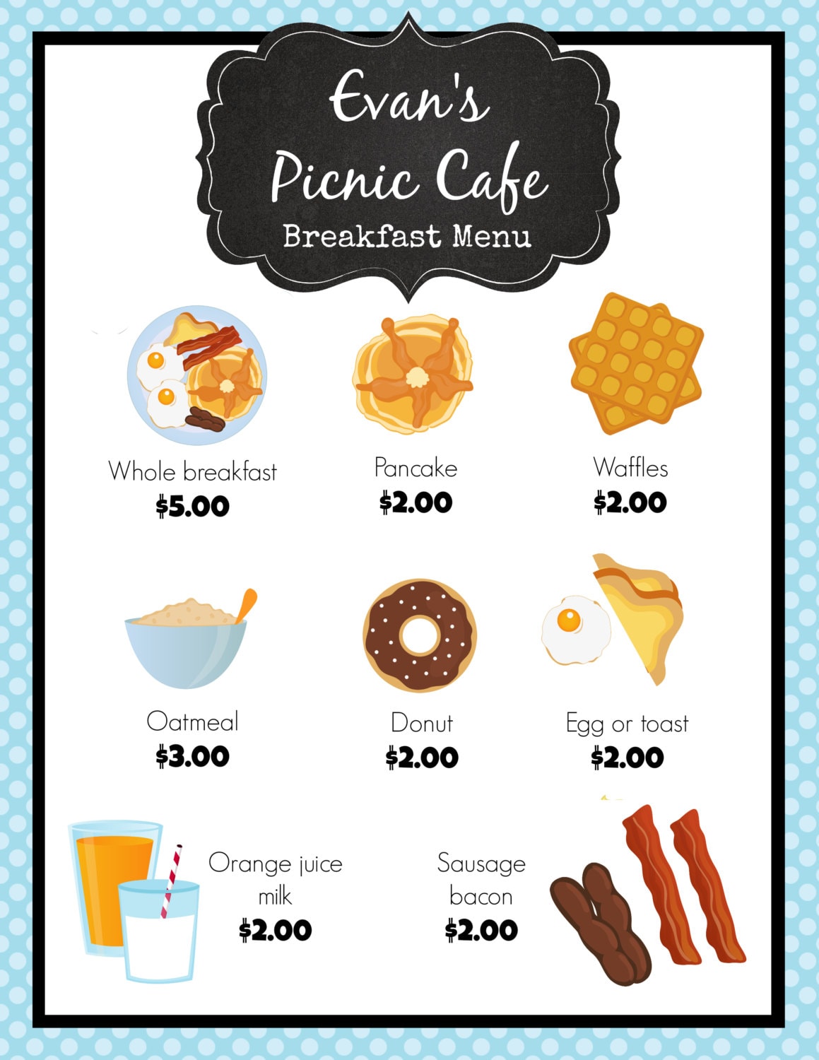 Play Restaurant / Diner MENU Set Printable Download Kids - Etsy
