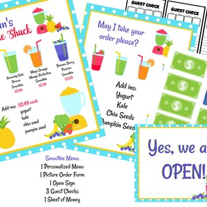 Smoothie Shop Printable MENU Set Printable Kids Cafe Diner PERSONALIZED ...