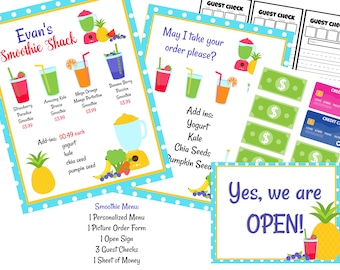 Smoothie Shop MENU Set PERSONALIZED Dramatic Play Menu | Etsy