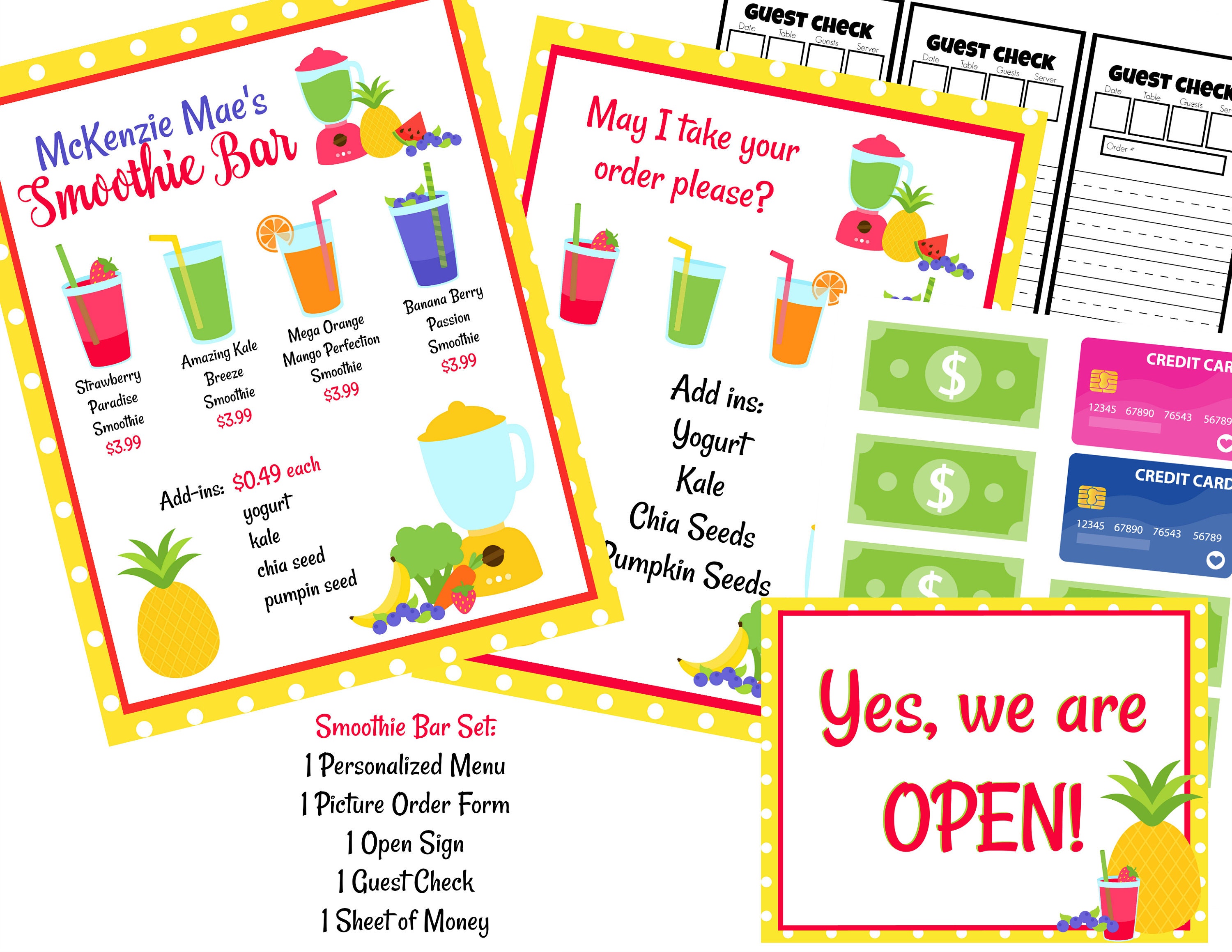 Smoothie Shop MENU Set - PERSONALIZED Dramatic Play Menu Restaurant ...