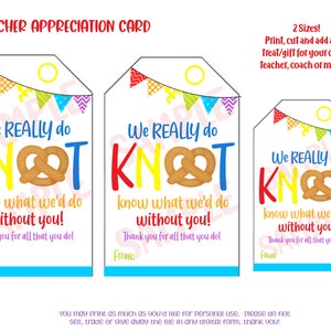 TEACHER Appreciation Pretzel KNOT Thank You Gift Tag Goodie Treat Tag ...