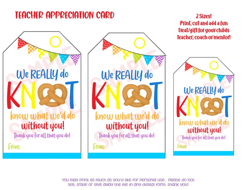 TEACHER Appreciation Pretzel KNOT Thank You Gift Tag Goodie | Etsy